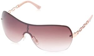 southpole 1023sp women's metal uv protective chain link temple rectangular shield sunglasses. cool gifts for her, 140 mm, rose gold & rose, 70 mm