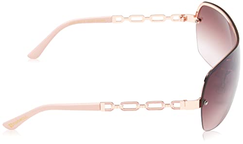 Southpole 1023SP Women's Metal UV Protective Chain Link Temple Rectangular Shield Sunglasses. Cool Gifts for Her, 140 mm, Rose Gold & Rose, 70 mm