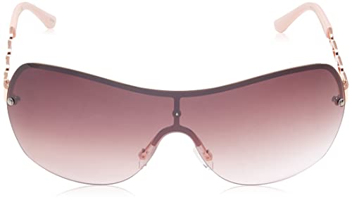 Southpole 1023SP Women's Metal UV Protective Chain Link Temple Rectangular Shield Sunglasses. Cool Gifts for Her, 140 mm, Rose Gold & Rose, 70 mm