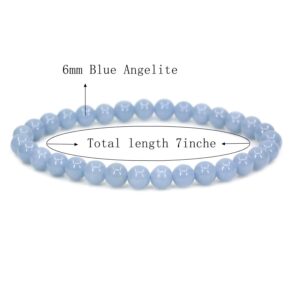 Angelstones Natural Blue Angelite Gemstone 6mm Round Beads Stretch Bracelet 7" Unisex