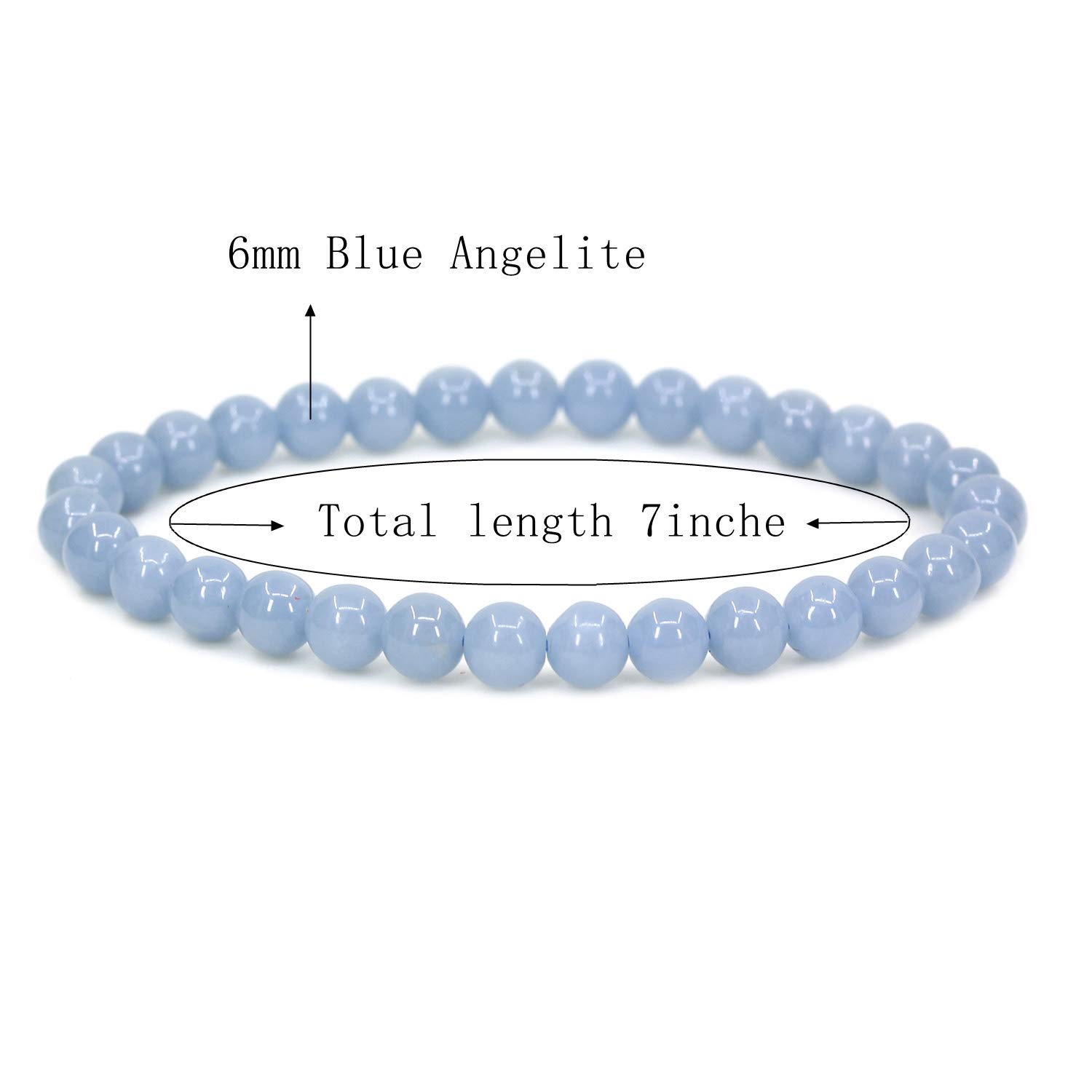 Angelstones Natural Blue Angelite Gemstone 6mm Round Beads Stretch Bracelet 7" Unisex