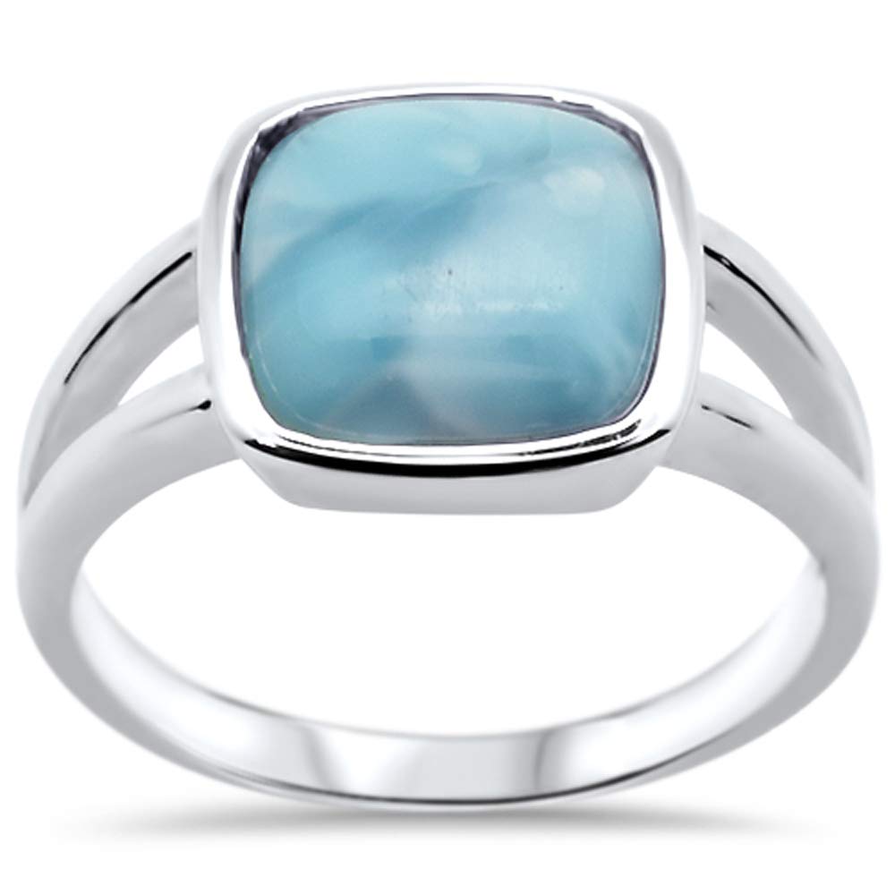 Oxford Diamond Co Sterling Silver Cushion Natural Larimar Ring Sizes 7