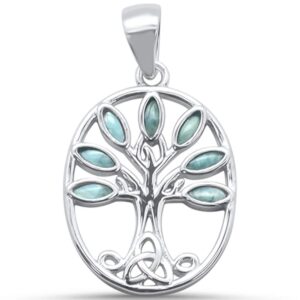 oxford diamond co sterling silver larimar tree of life family tree charm pendant