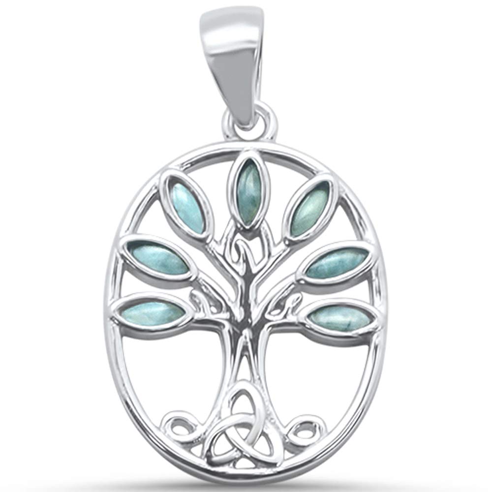 Oxford Diamond Co Sterling Silver Larimar Tree of Life Family Tree Charm Pendant