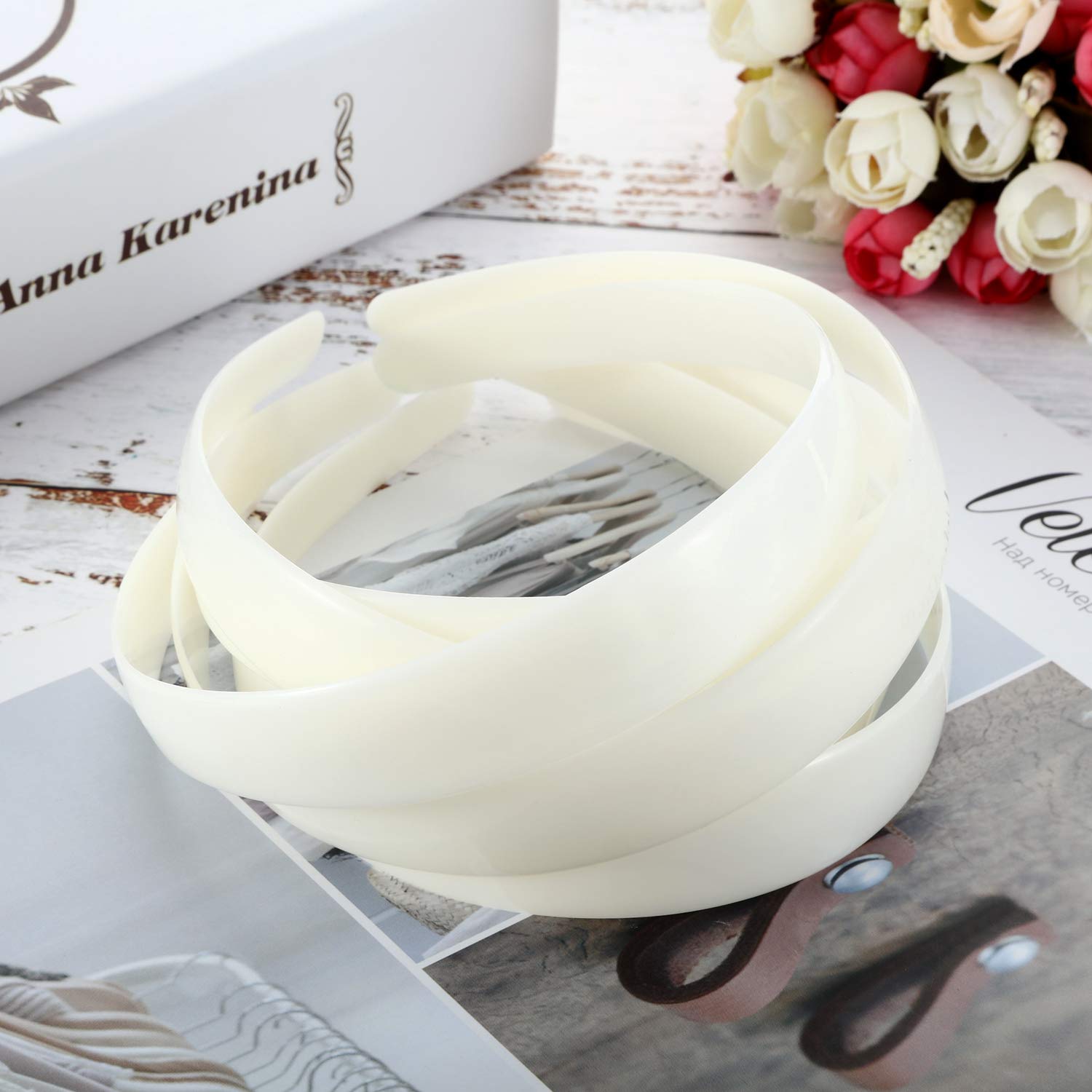 HESTYA White Craft Plastic Headbands 1 Inch Plain Blank No Teeth DIY Hair Bands Plain Headbands