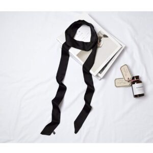 Ribbon Scarf for Women Long Skinny Satin Belt Sash Necktie Neck Scarf ZWJ01, Black, Free Size