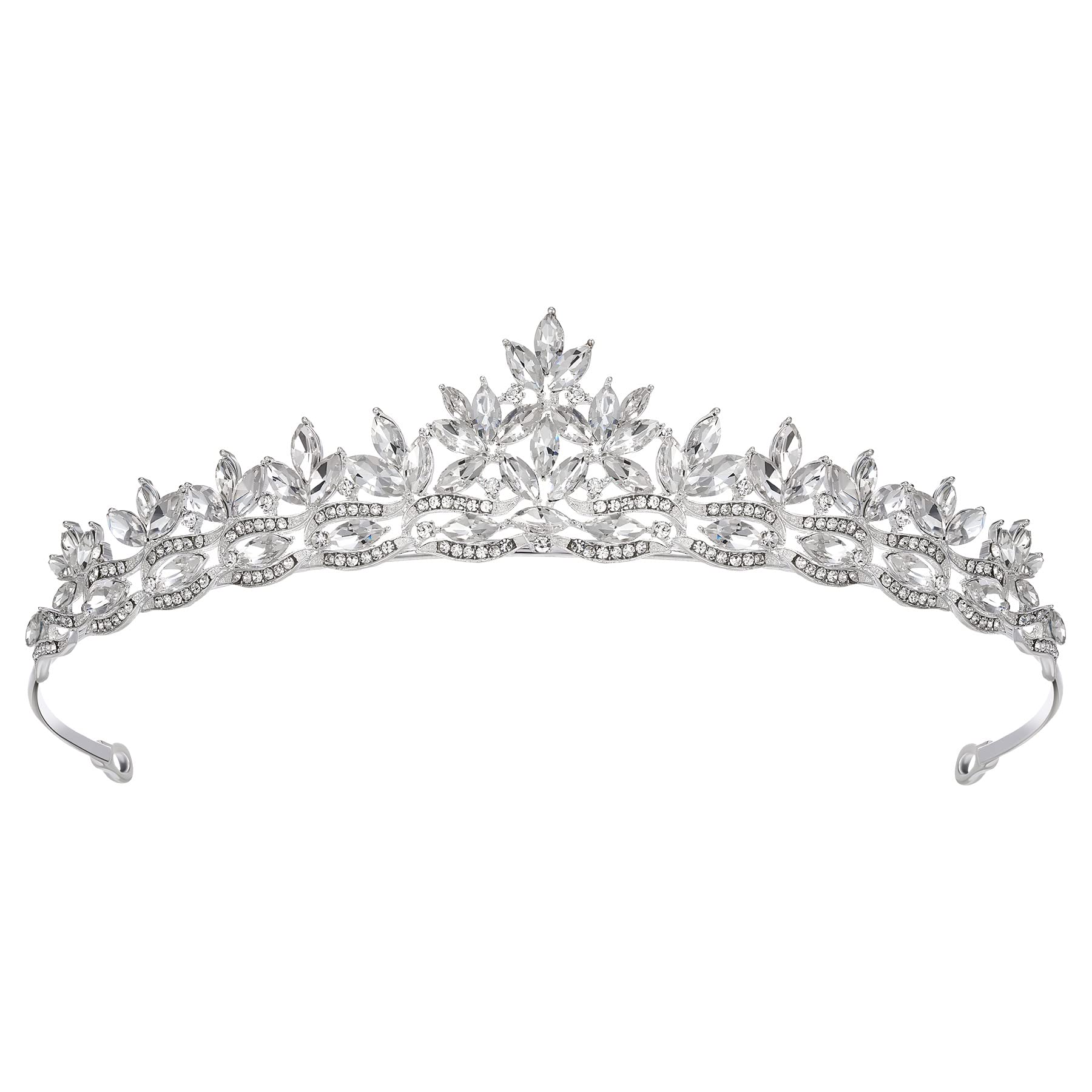 SWEETV Rhineshtone Wedding Tiara for Bride & Flower Girls - Princess Tiara Headband Bridal Crown, Bridal Hair Accessories for Women, Silver+Clear