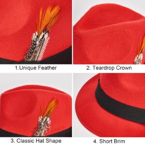 MUMUWU Hat Korean Version of The Retro Jazz Hat for Men and Women England Fedora Hat Feather Black Gentleman Hat