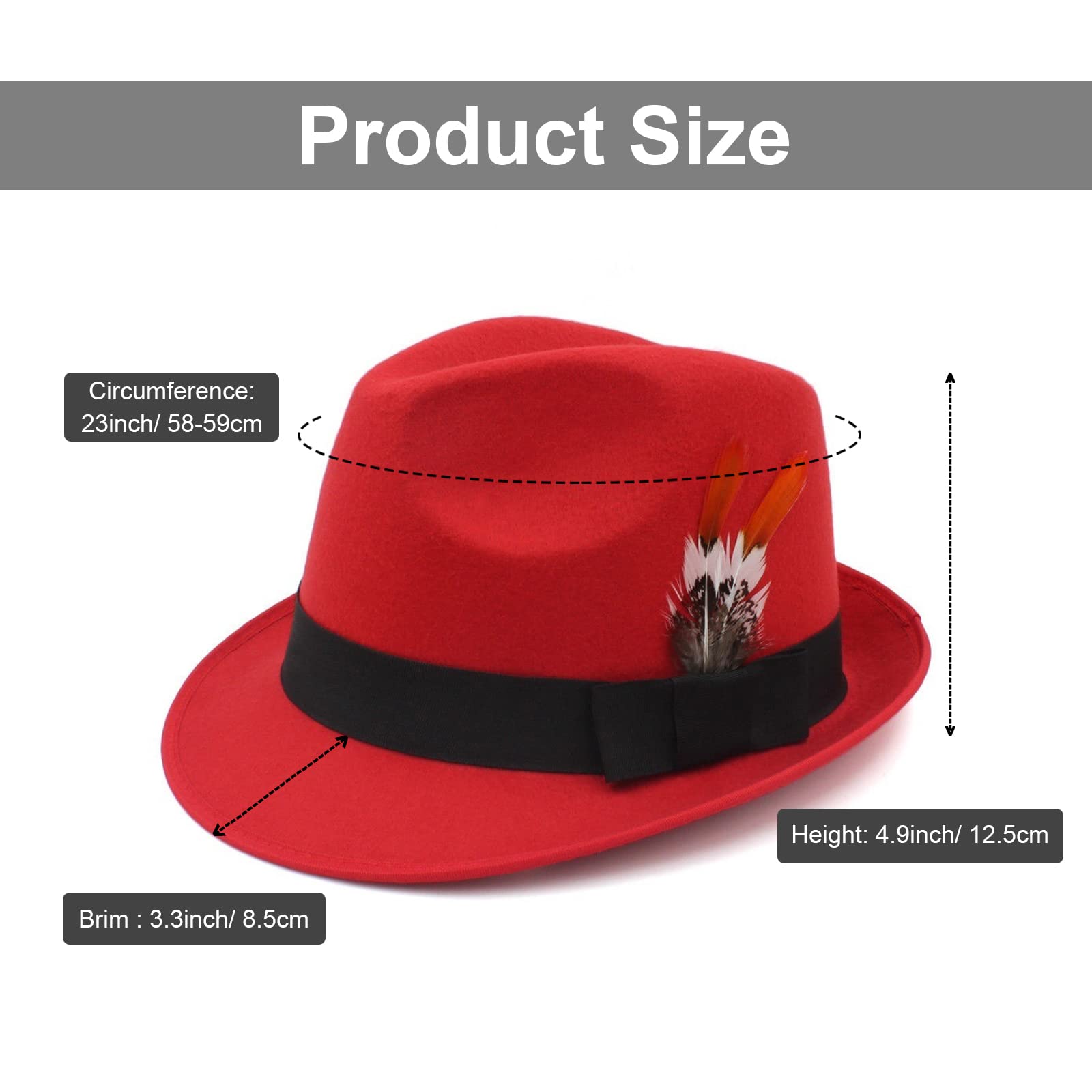 MUMUWU Hat Korean Version of The Retro Jazz Hat for Men and Women England Fedora Hat Feather Black Gentleman Hat