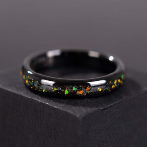 THREE KEYS JEWELRY Womens Charming Jewelry Tungsten Galaxy Colourful Fire Color Stones Polished Wedding Carbide 4mm Ring Band for Women Engagement Black Size 9