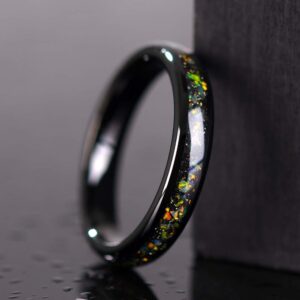 THREE KEYS JEWELRY Womens Charming Jewelry Tungsten Galaxy Colourful Fire Color Stones Polished Wedding Carbide 4mm Ring Band for Women Engagement Black Size 9