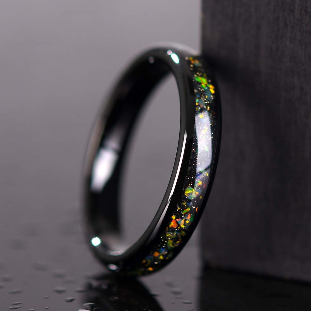 THREE KEYS JEWELRY Womens Charming Jewelry Tungsten Galaxy Colourful Fire Color Stones Polished Wedding Carbide 4mm Ring Band for Women Engagement Black Size 9