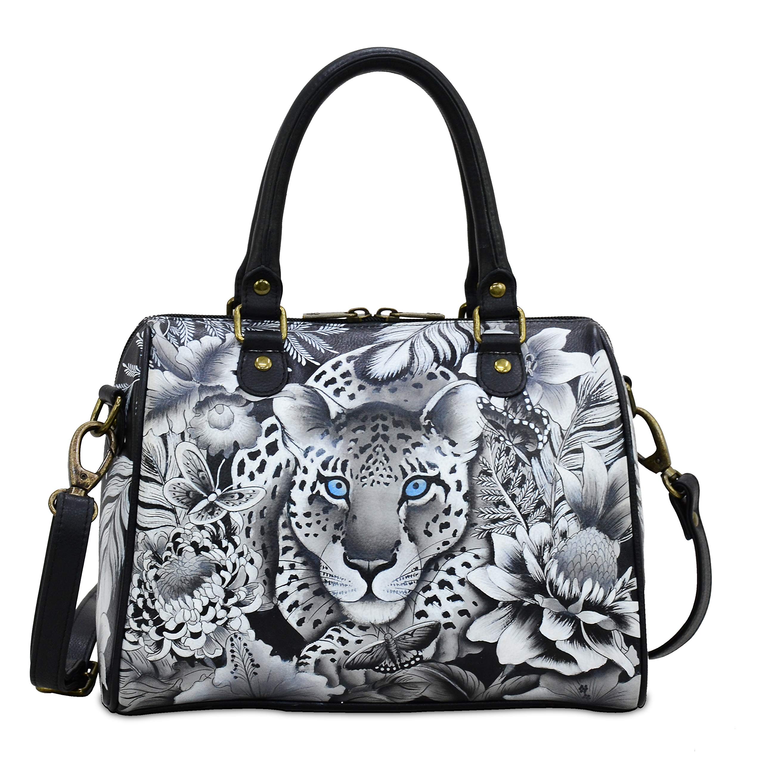 Anuschka Hand Painted Leather Women's Zip Around Classic Satchel - Cleopatra's Leopard