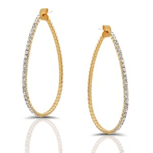 humble chic rhinestone hoop earrings for women - womens simulated diamond teardrop hoops jewelry - medium bling ear jackets - long sparkly thin cz drop earrings, gold - 2"