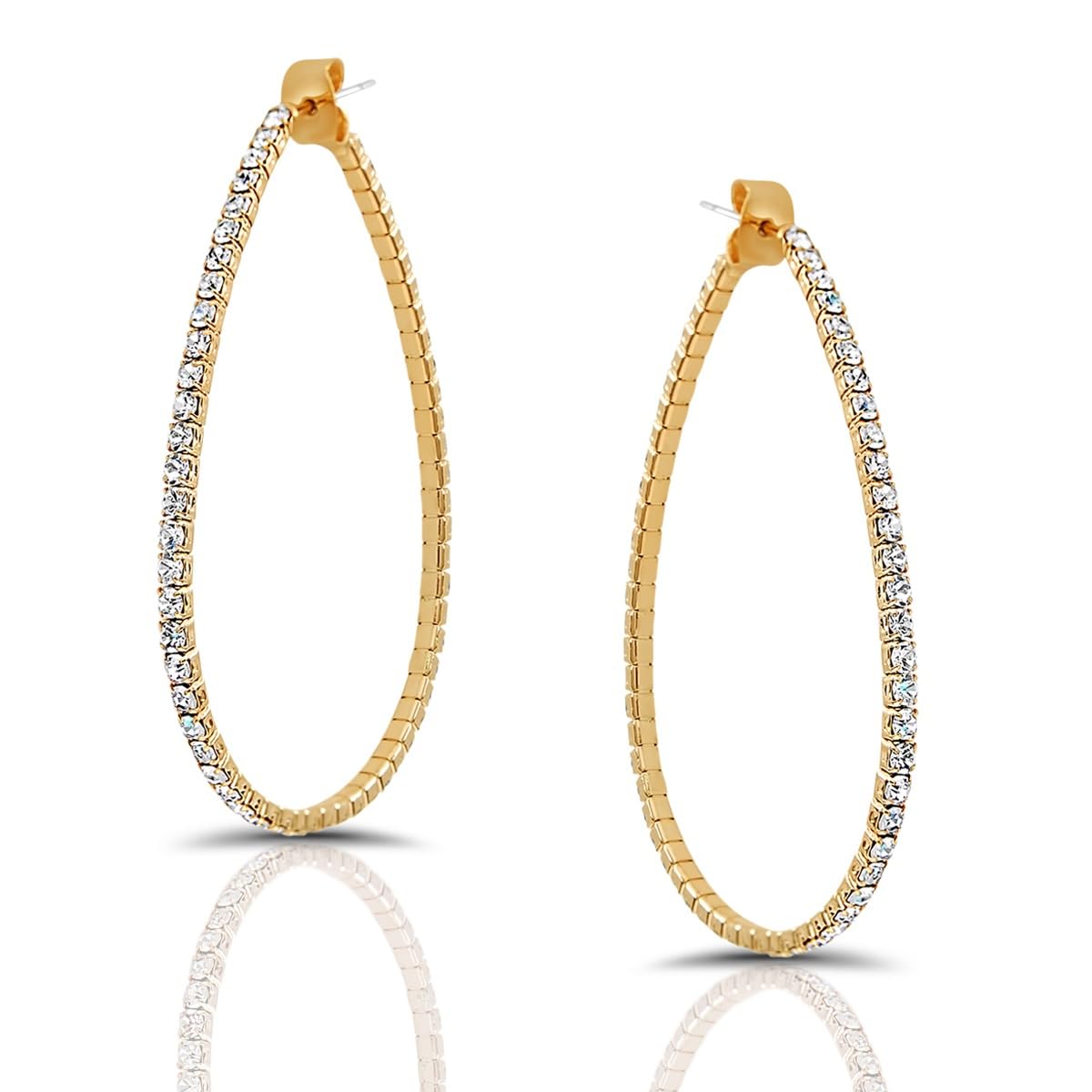 Humble Chic Rhinestone Hoop Earrings For Women - Womens Simulated Diamond Teardrop Hoops Jewelry - Medium Bling Ear Jackets - Long Sparkly Thin CZ Drop Earrings, Gold - 2"