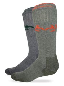 realtree mens merino wool elimishield heavyweight ultra-dri outdoor boot socks 2 pair pack (l (10-13) - shoe size 9-13, orange/green)