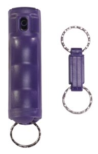 vexor police strength pepper spray, flip-top finger grip, 20+ shots, 10-12 ft. range w/key release (purple)