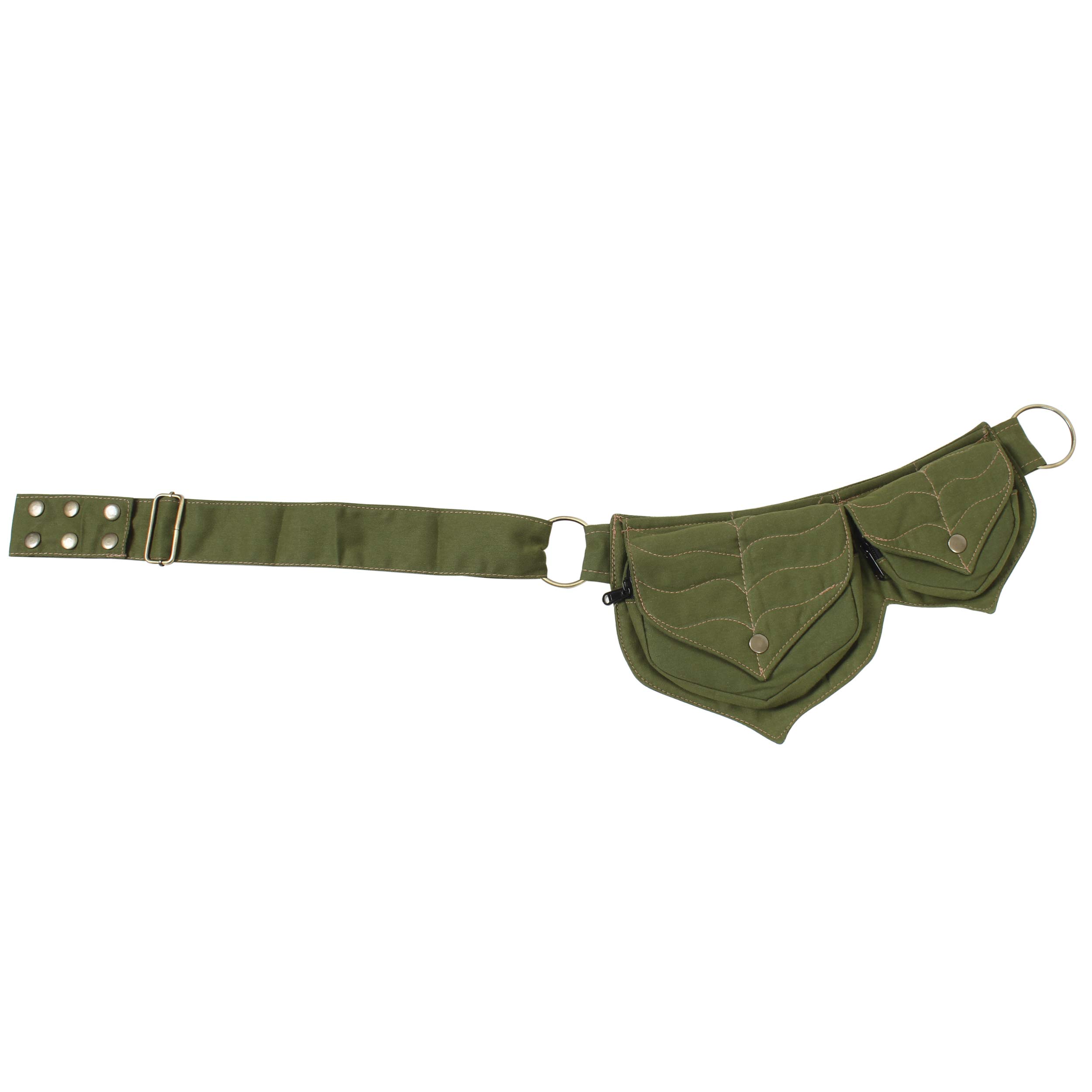 Cotton two Leaf Pocket Waist Belt-Sage