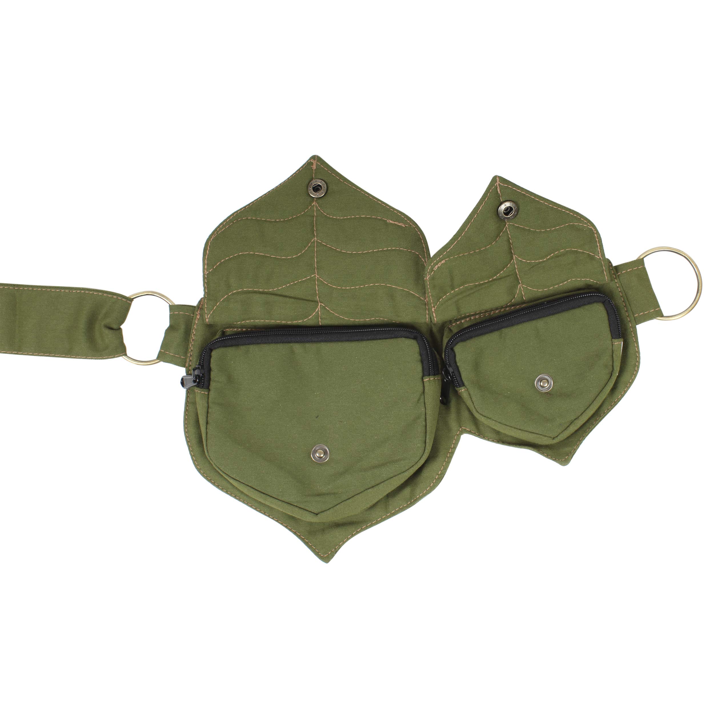 Cotton two Leaf Pocket Waist Belt-Sage