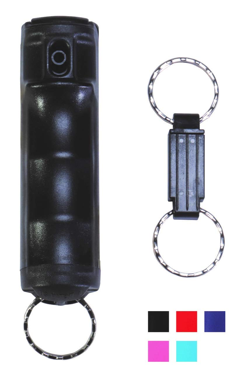 VEXOR Police Strength Pepper Spray, Flip-Top Finger Grip, 20+ Shots, 10-12 Ft. Range w/Key Release (Black)