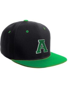 classic snapback hat custom a to z initial letters, black green cap white green letter initial a