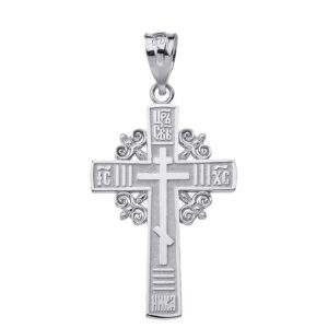 solid 14k white gold russian orthodox ic xc nika cross pendant