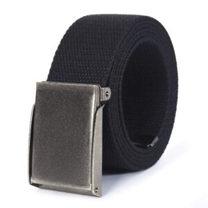 mile high life canvas web belt | cut to fit up to 52" | flip-top matte silver nickel buckle (black)