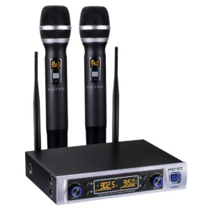 hotec wireless microphone system, metal dual uhf cordless dynamic handheld microphone for home karaoke, meeting, party, church, dj, wedding (h-k26)