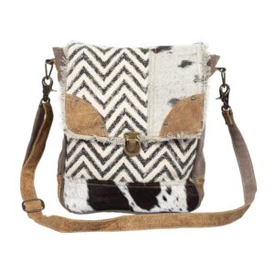 myra bag rug & patches upcycled canvas & cowhide shoulder bag s-1370