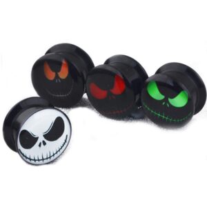 4 pairs skull acrylic ear gauges earring plugs logo internally threaded screw fit flesh tunnels (8mm=0g)