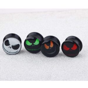 4 Pairs Skull Acrylic Ear Gauges Earring Plugs Logo Internally Threaded Screw fit Flesh Tunnels (6mm=2g)