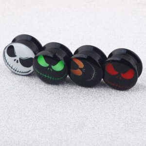 4 Pairs Skull Acrylic Ear Gauges Earring Plugs Logo Internally Threaded Screw fit Flesh Tunnels (6mm=2g)