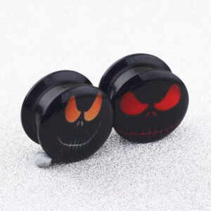 4 Pairs Skull Acrylic Ear Gauges Earring Plugs Logo Internally Threaded Screw fit Flesh Tunnels (6mm=2g)