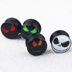 4 Pairs Skull Acrylic Ear Gauges Earring Plugs Logo Internally Threaded Screw fit Flesh Tunnels (6mm=2g)