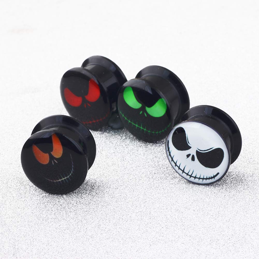 4 Pairs Skull Acrylic Ear Gauges Earring Plugs Logo Internally Threaded Screw fit Flesh Tunnels (6mm=2g)