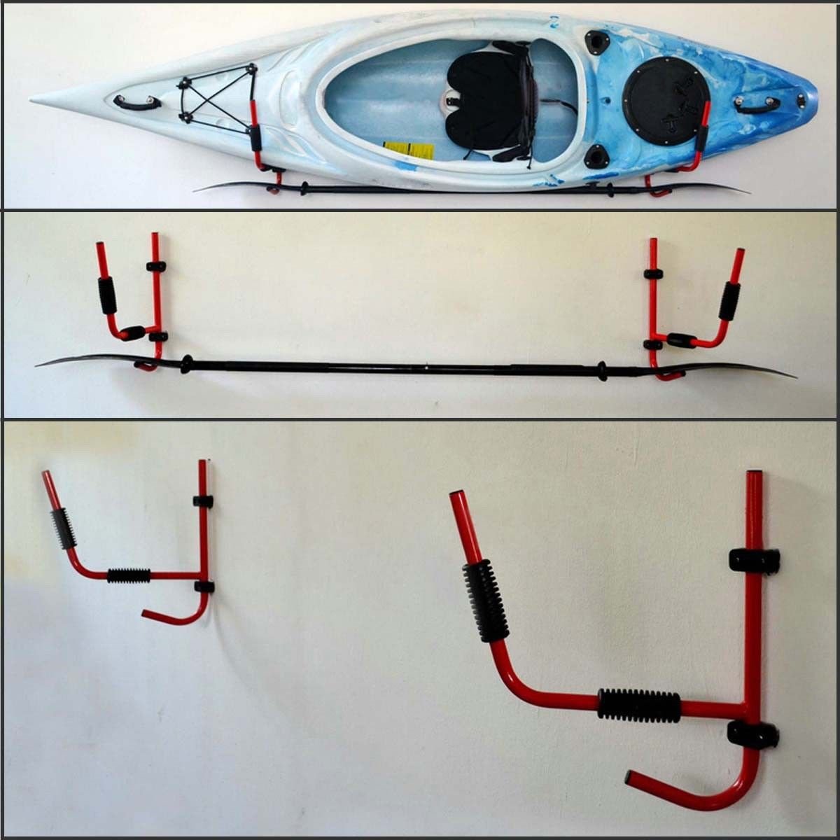 TC-Home Kayak Rack Storage Wall Mounted Kayak Holder 100 lbs Kayak Ladder Indoor Surfboard Folding Hanger Red