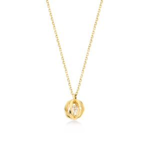 14k solid gold caged ball necklace | 14k yellow gold necklaces for women | round pendant necklace | delicate solitaire jewelry | gifts for christmas, 18"