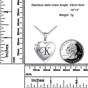 MUERDOU Locket Necklace that Holds Pictures Initial Alphabet Letter Heart Shaped Photo Memory Locket Pendant Necklace (K)