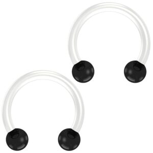 evonix 2pc 14g flexible bioflex circular barbell horseshoe septum ring bioplast piercing 10mm black balls