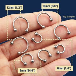 Evonix 2pc 14g Flexible Bioflex Circular Barbell Horseshoe Septum Ring Bioplast Piercing 10mm Black Balls