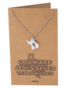 quan jewelry state necklace, lone star texas pendant charm, texas born country cross inspirational necklace - handmade