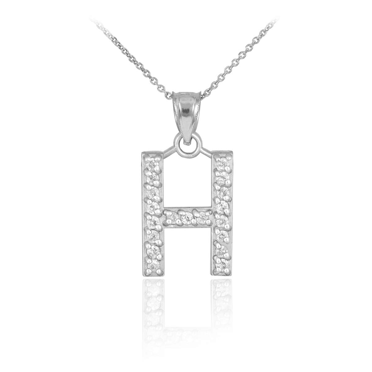 14k White Gold Diamond Initial Pendant Letter H Initial Necklace, 22"