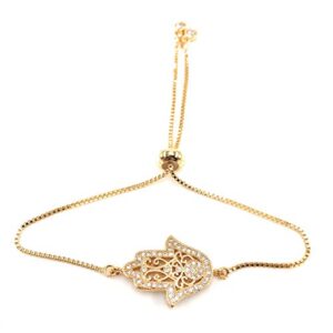 leslie boules 18k gold plated hamsa bracelet for women adjustable chain