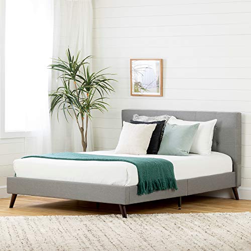 South Shore Fusion Padded Upholstered Platform Bed and Headboard-Queen-Medium Gray