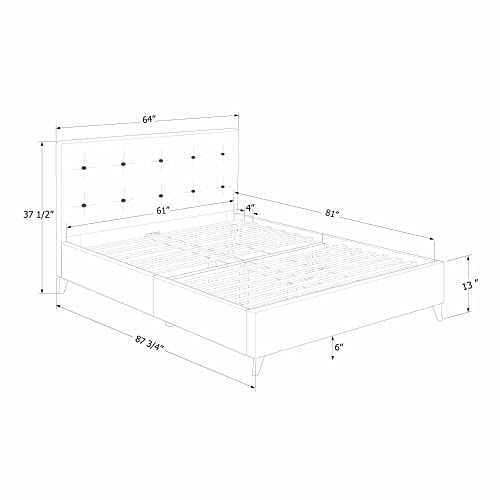 South Shore Fusion Padded Upholstered Platform Bed and Headboard-Queen-Medium Gray