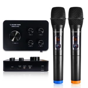 sound town wireless microphone karaoke mixer system with hd audio return channel, optical, aux, bluetooth - supports smart tv, media box, sound bar (swm15-pro)