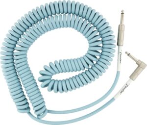 fender original series coiled instrument cable, straight/angle, daphne blue, 30ft