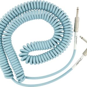 Fender Original Series Coiled Instrument Cable, Straight/Angle, Daphne Blue, 30ft