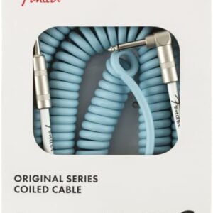 Fender Original Series Coiled Instrument Cable, Straight/Angle, Daphne Blue, 30ft