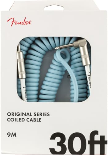 Fender Original Series Coiled Instrument Cable, Straight/Angle, Daphne Blue, 30ft